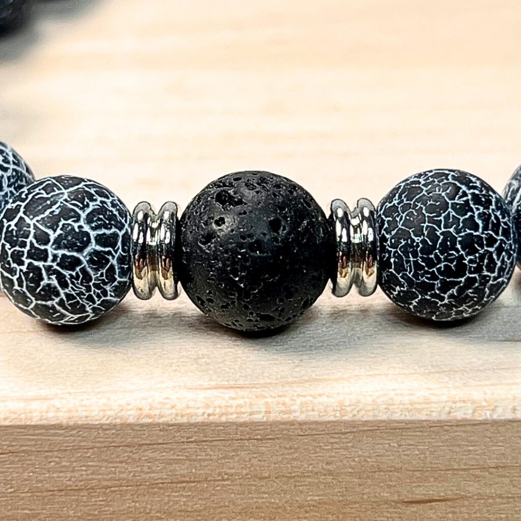 10mm Dragon’s Vein Agate with Lava Bracelet – One Zero Eight Mala Jewelry