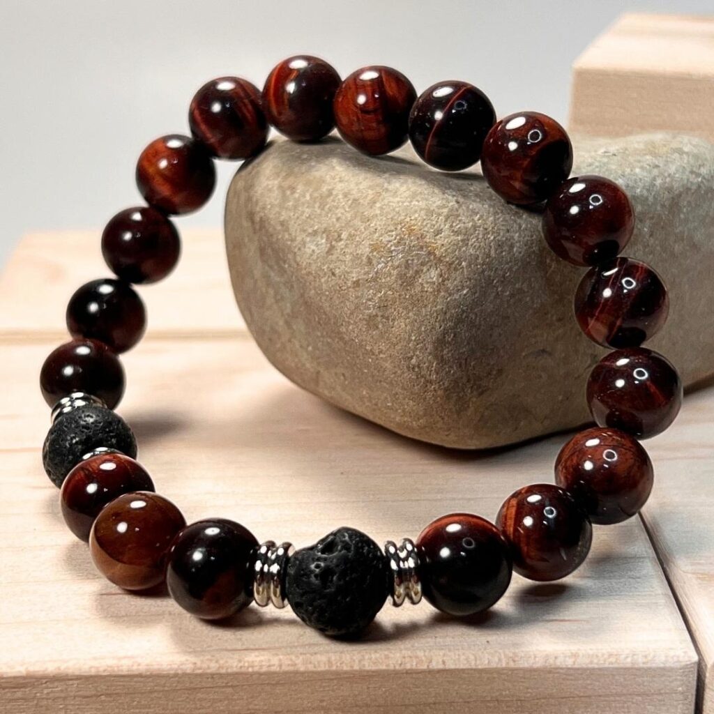 10mm Red Tiger’s Eye with Lava Bracelet – One Zero Eight Mala Jewelry